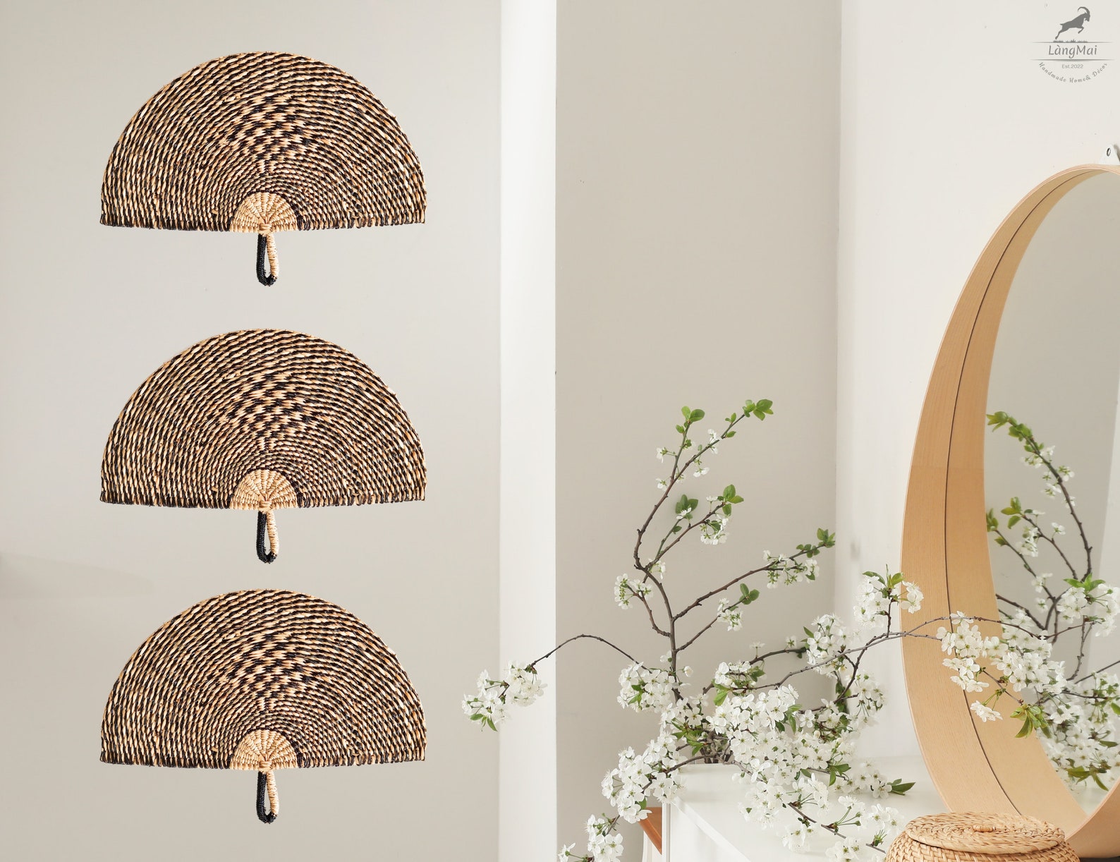 Set of 6 Seagrass Fans Leafs for Wall Art for Living Room Woven Fans ...