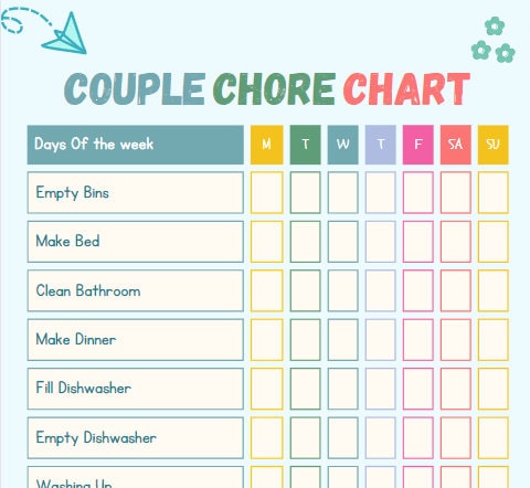 PERSONALISABLE Couples CHORE CHART| Weekly Chart | Couples | Argument ...