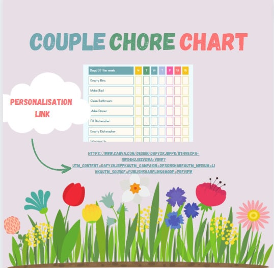 PERSONALISABLE Couples CHORE CHART| Weekly Chart | Couples | Argument ...