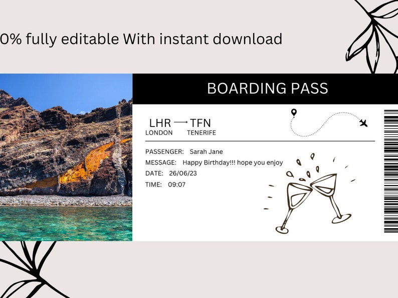 Digital Boarding Pass Template Completly Personlisable - Etsy