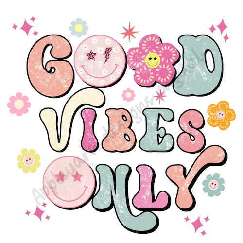 Retro Positivity Quote Positive Quote Good Vibes Png - Etsy