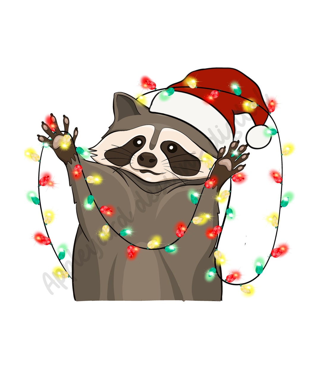 Christmas Animal Christmas Raccoon Christmas Lights Sublimation Design ...