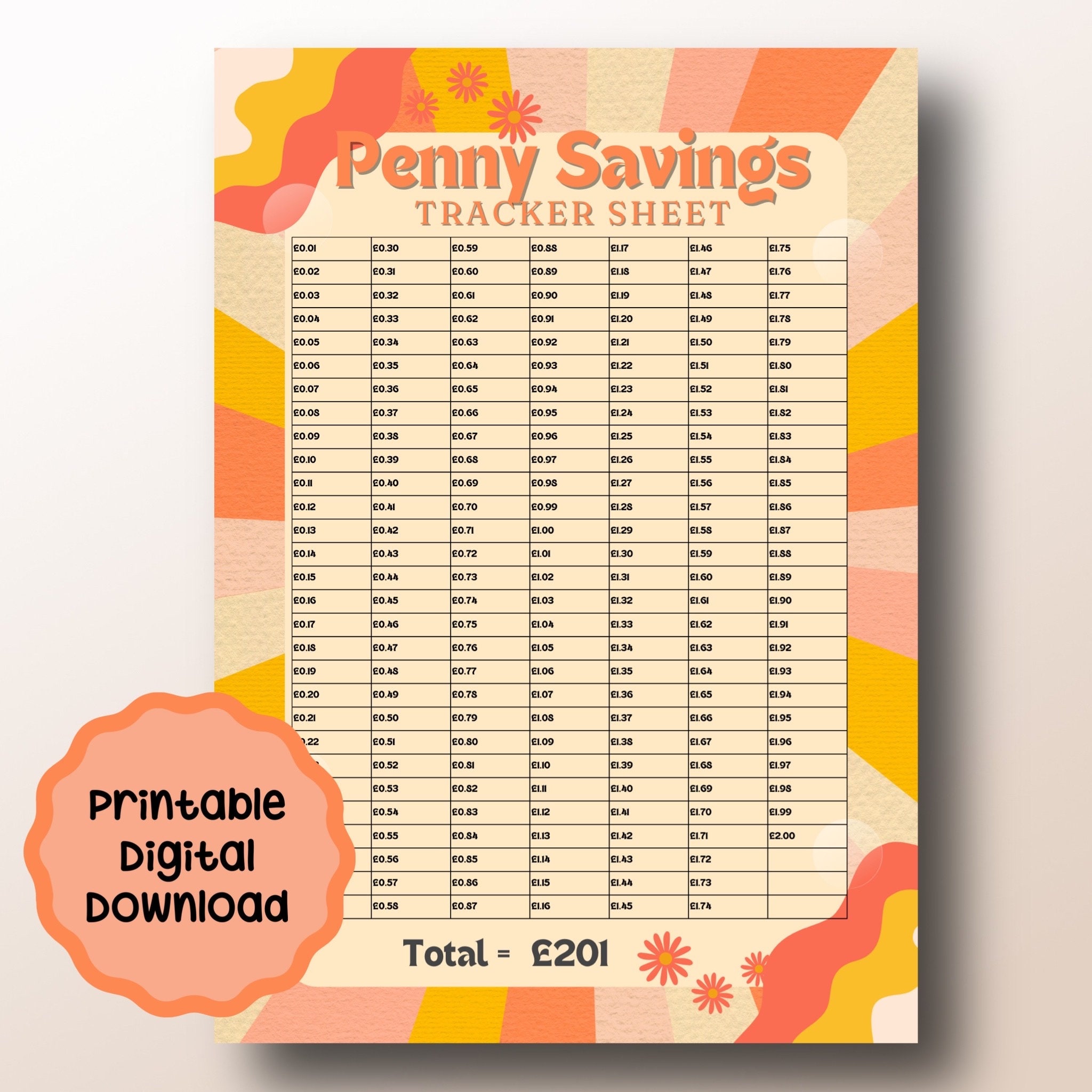Penny Saving Challenge, Instant Download, Printable, A4, Money Saving ...