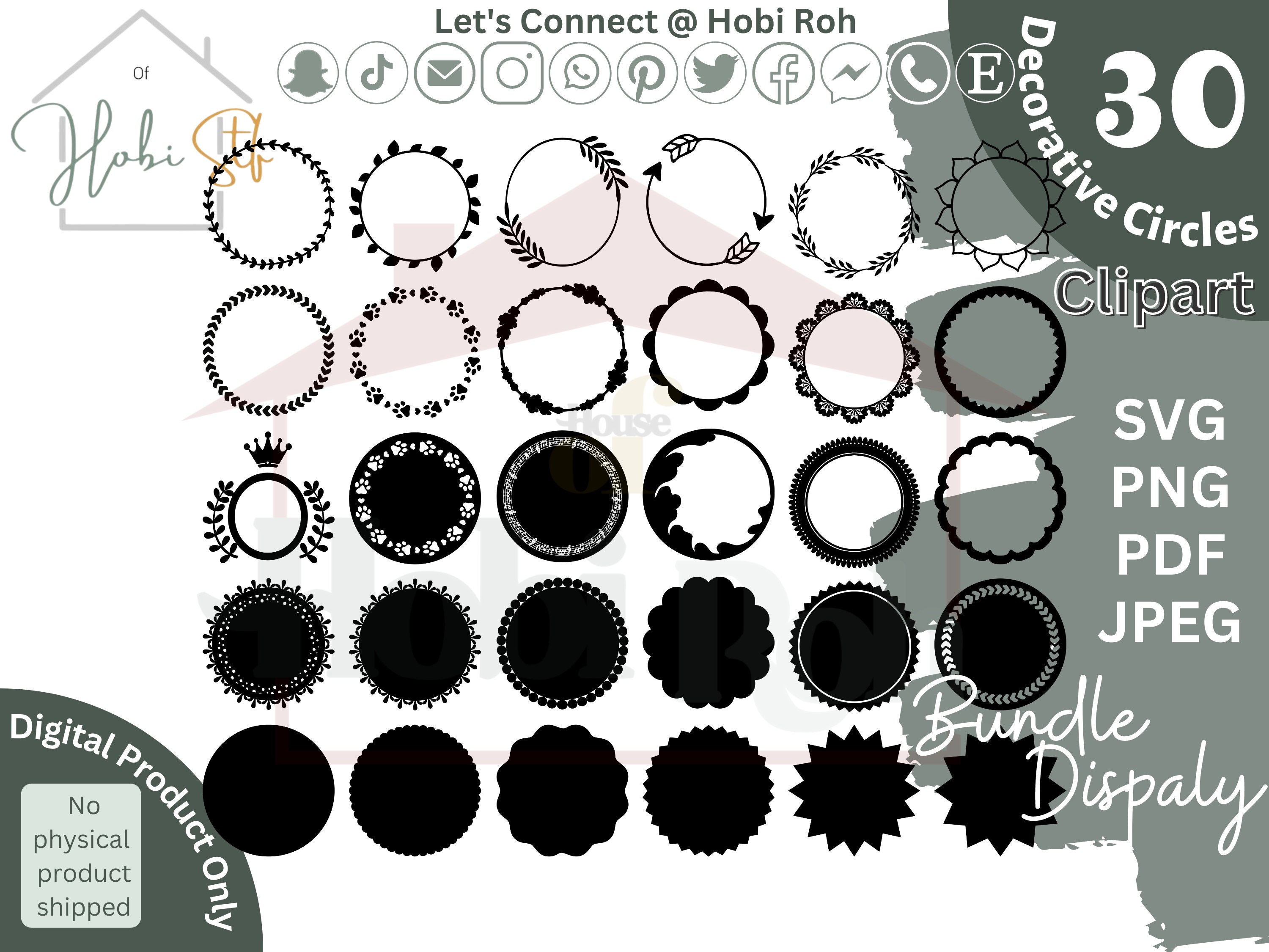 30 Decorative Circle Clipart Svg Png Jpeg Pdf Element Bundle Works With ...