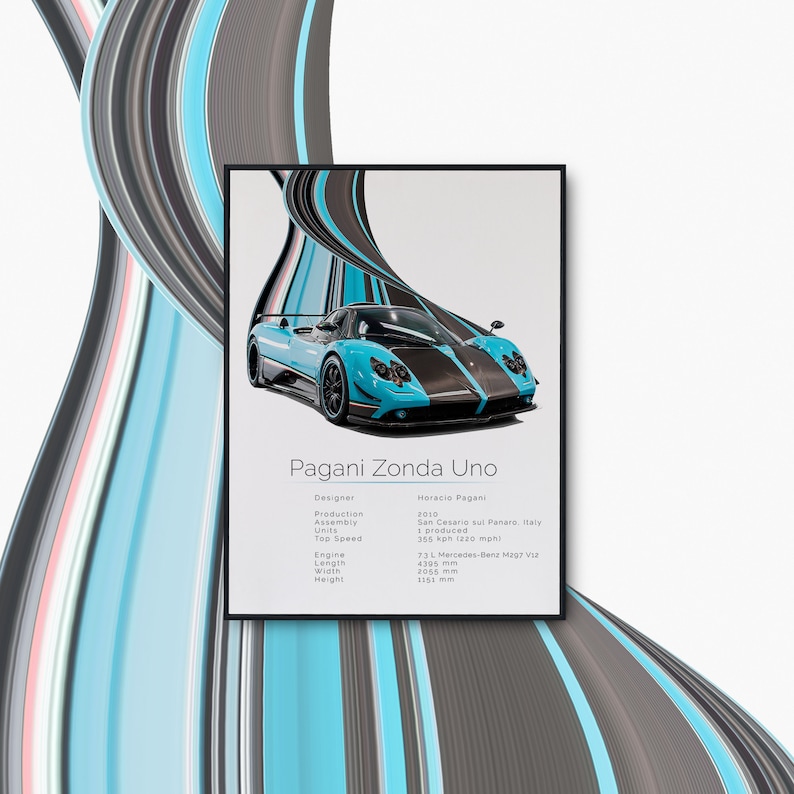 Pagani Zonda Uno Car Artwork | Poster Print | Multiple Sizes and ...
