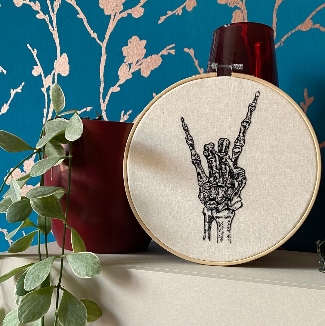 Hand Embroidered Skeleton Hand - Etsy