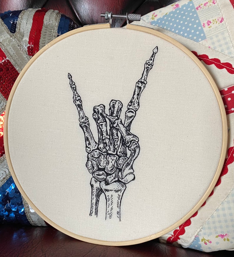 Hand Embroidered Skeleton Hand - Etsy