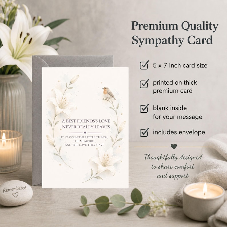 Sympathy Card for Friend, Lily Robin Remembrance Design, Watercolour ...