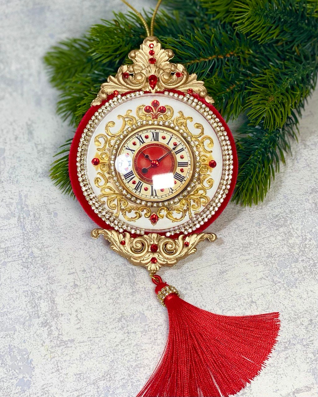 Clock Face Christmas Ornament, Velvet Christmas Bauble for Vintage ...