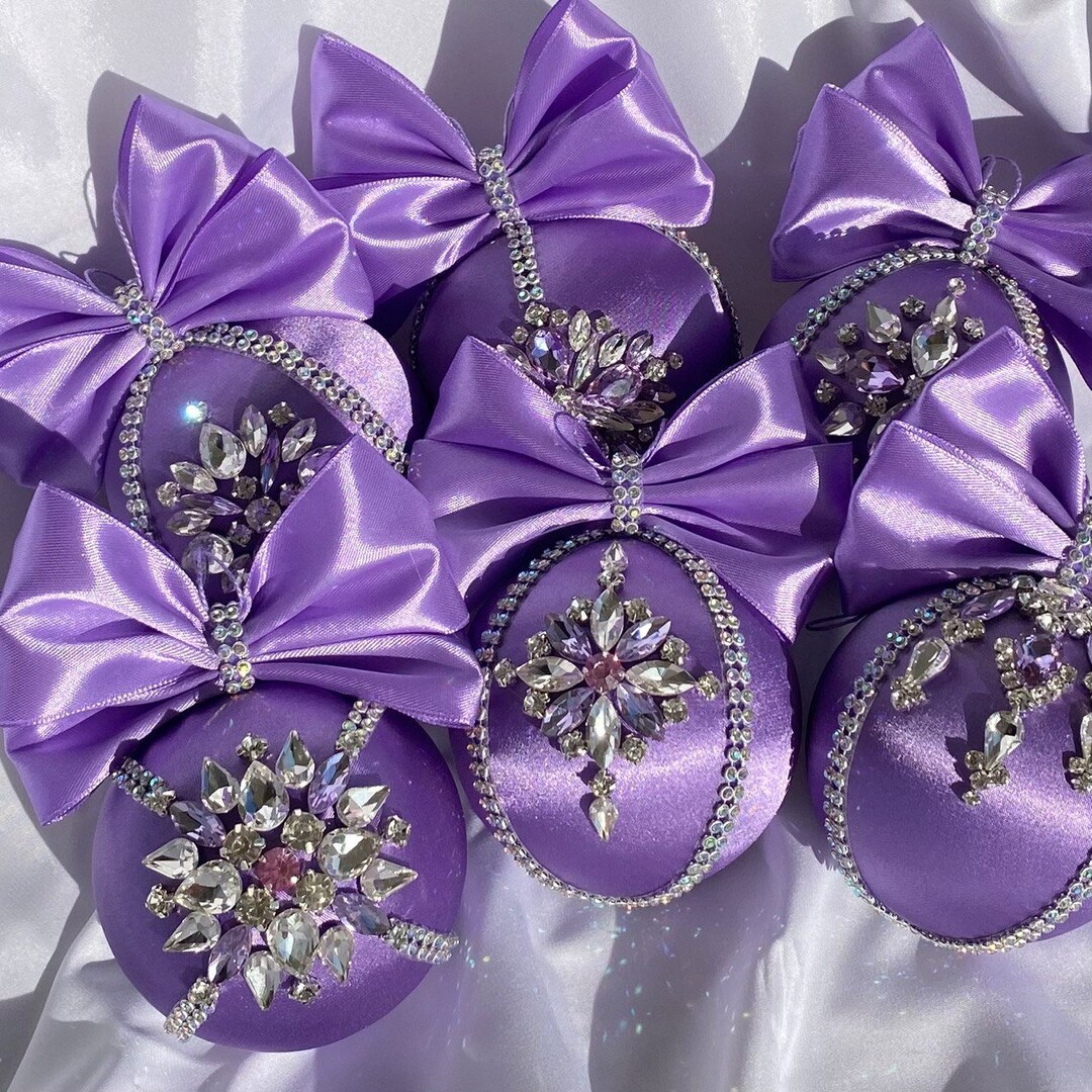 Purple Rhinestone Balls Christmas Ornaments, Handmade Christmas Baubles ...