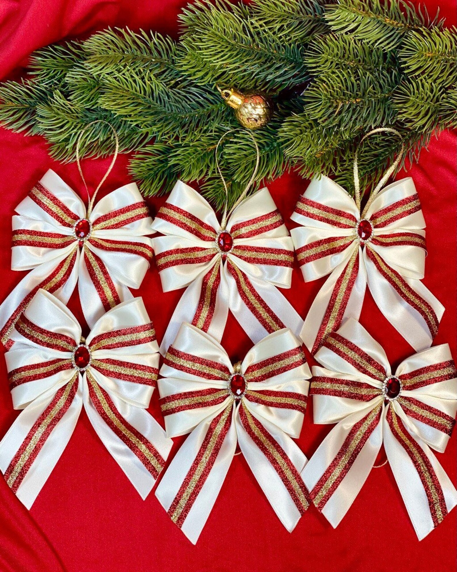 Ivory Red Christmas Tree Bows Sets, Christmas Clearance. Red Xmas Tree ...