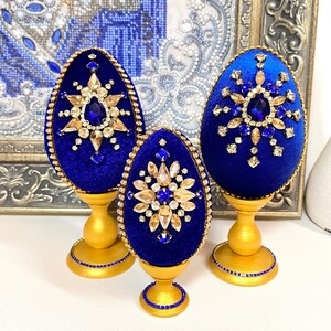 Velvet Easter Eggs Royal Blue Easter Decor, Rhinestone Decorative Eggs ...