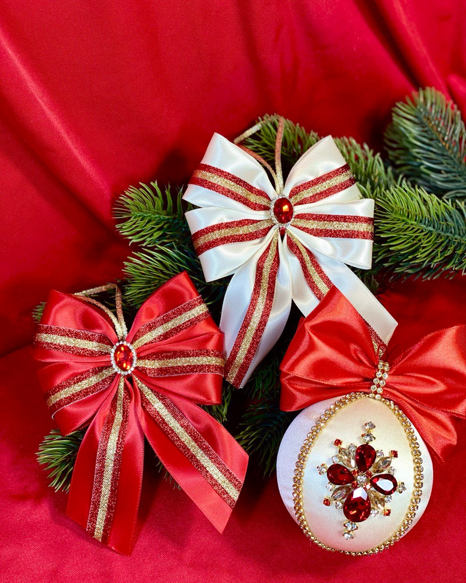 Ivory Red Christmas Tree Bows Sets, Christmas Clearance. Red Xmas Tree ...