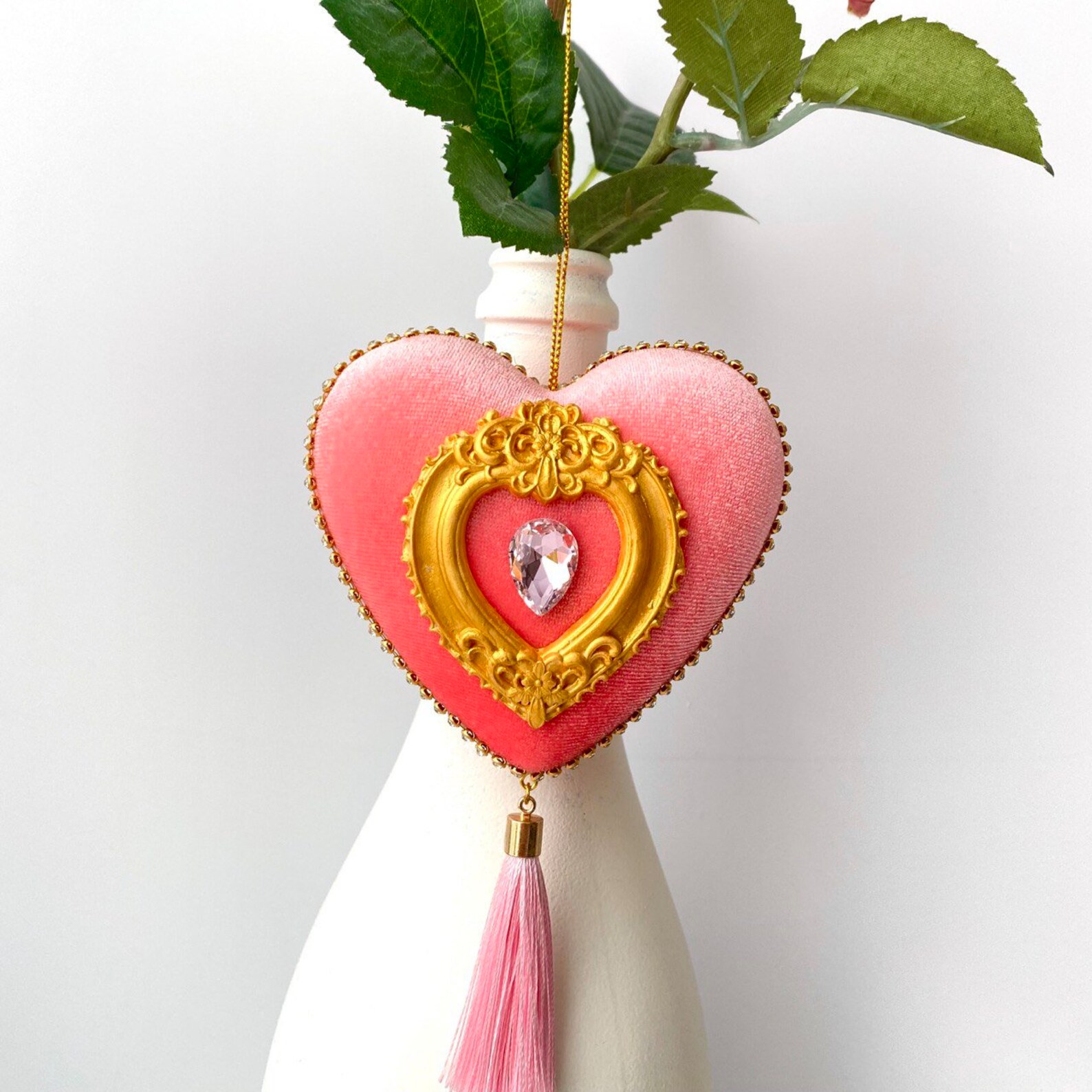 Pink Heart Decoration Victorian Valentine Ornament , Valentines Day ...