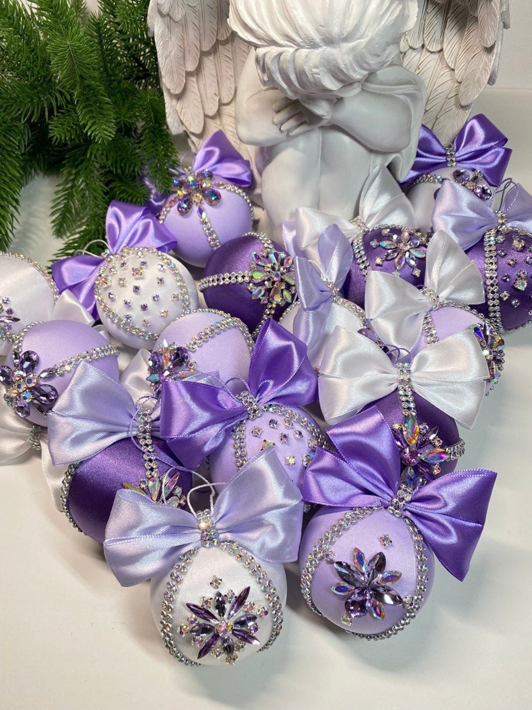 Rhinestone Ball Christmas Ornaments. Purple Christmas Bauble, Liliac ...