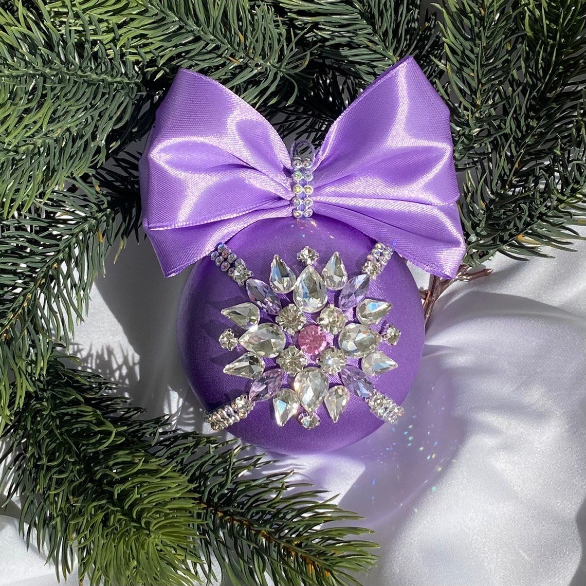 Purple Rhinestone Balls Christmas Ornaments Handmade - Etsy