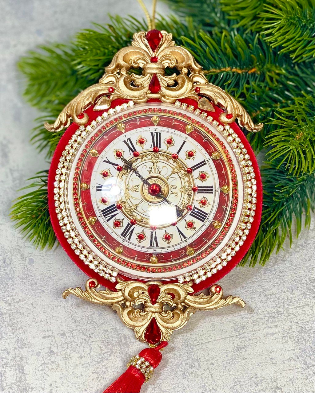 Clock Face Christmas Ornament, Velvet Christmas Bauble for Vintage ...
