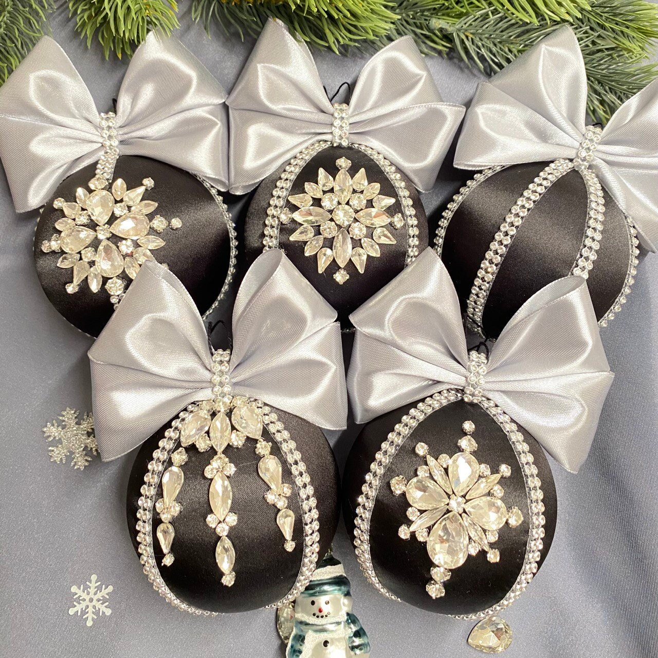 Christmas Rhinestones Ornaments. Black Ornament Set. Glam Ornament ...
