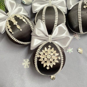 Christmas Rhinestones Ornaments. Black Ornament Set. Glam Ornament ...