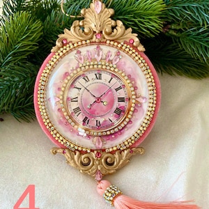 Victorian Christmas Ornament Clock Face, Pink Christmas Tree Decor ...