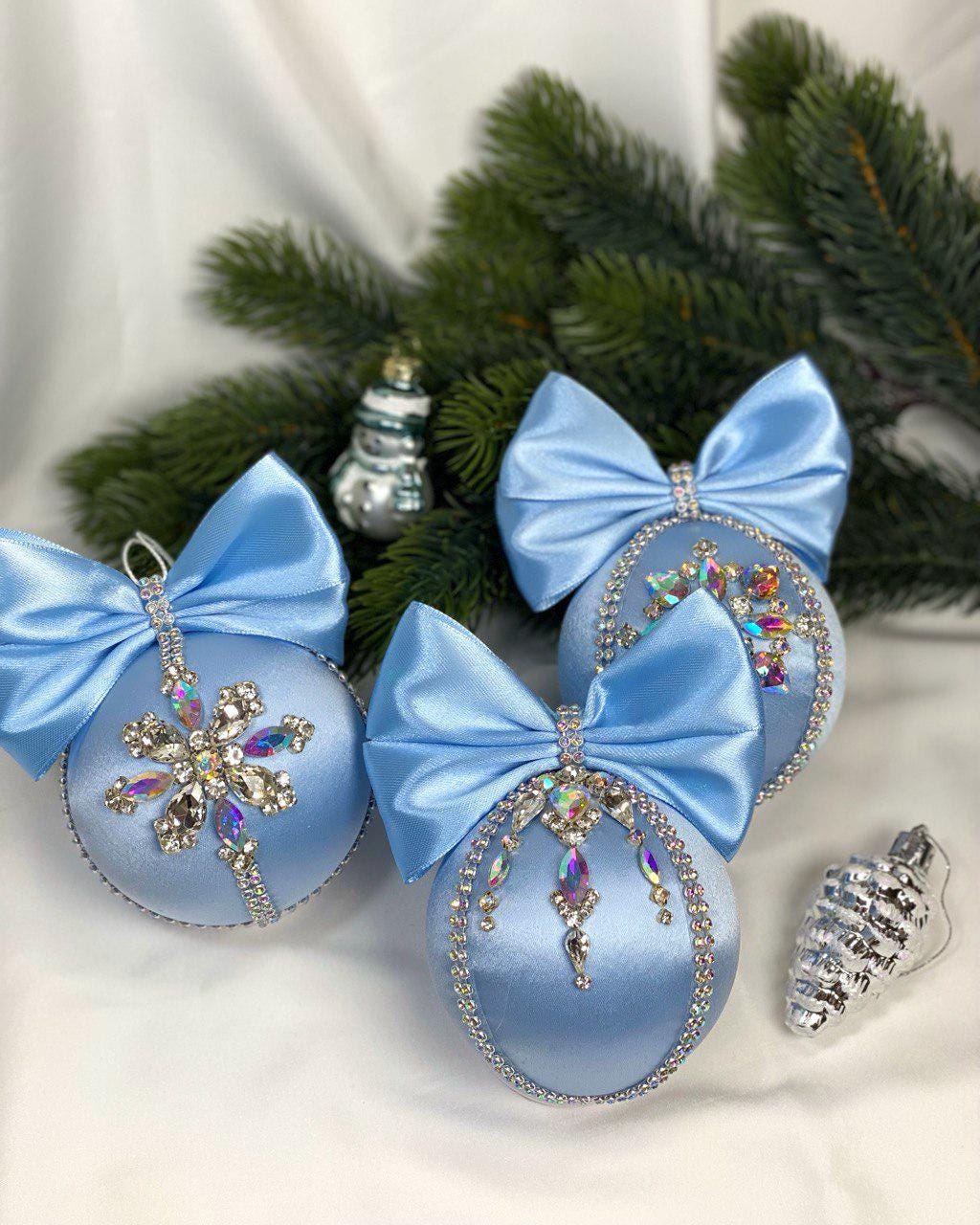 Light Blue Christmas Ornaments, Rhinestonefor Victorian Christmas Tree ...