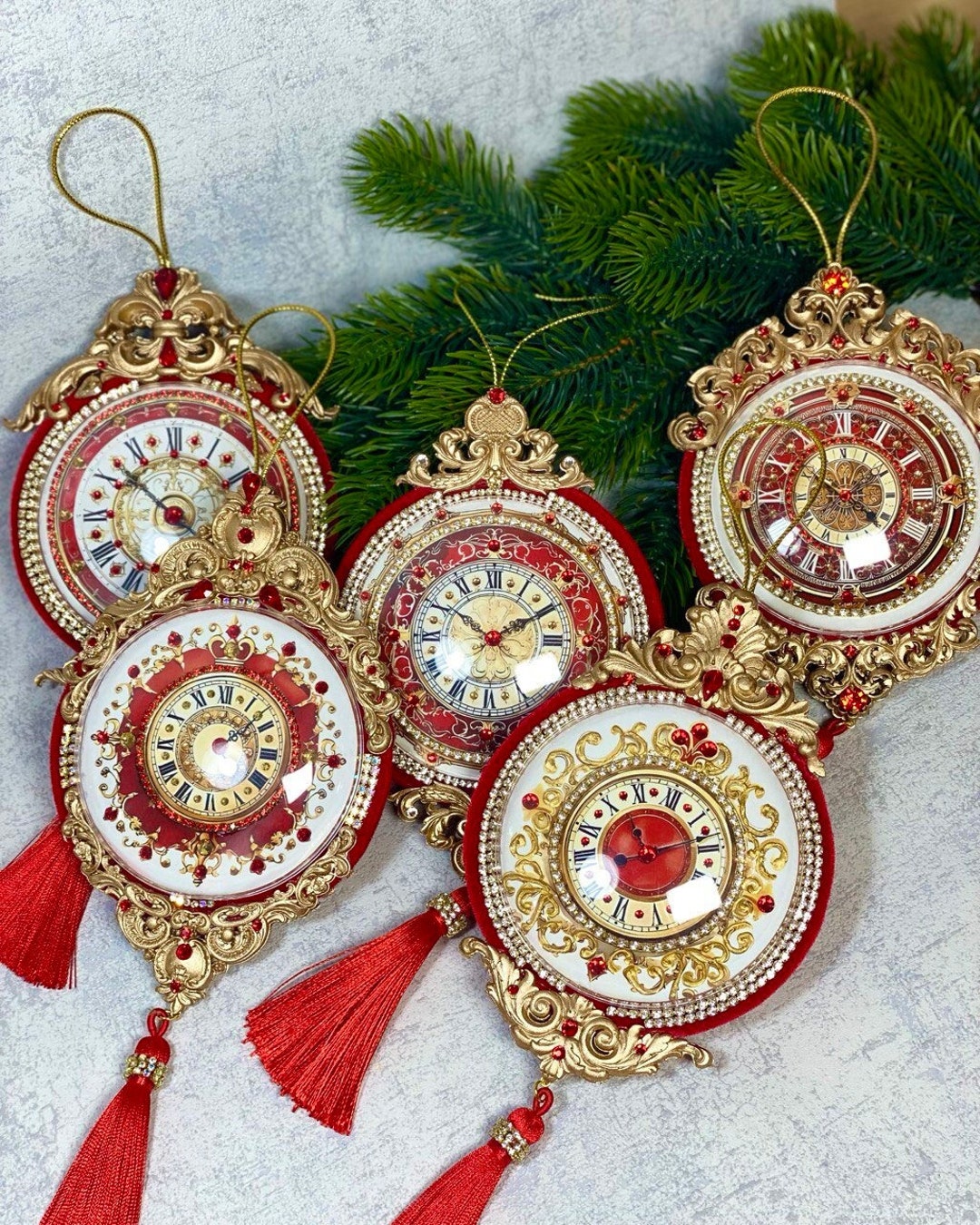 Clock Face Christmas Ornament, Velvet Christmas Bauble for Vintage ...