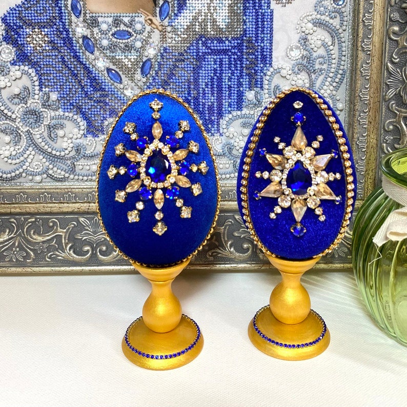 Velvet Easter Eggs Royal Blue Easter Decor, Rhinestone Decorative Eggs ...