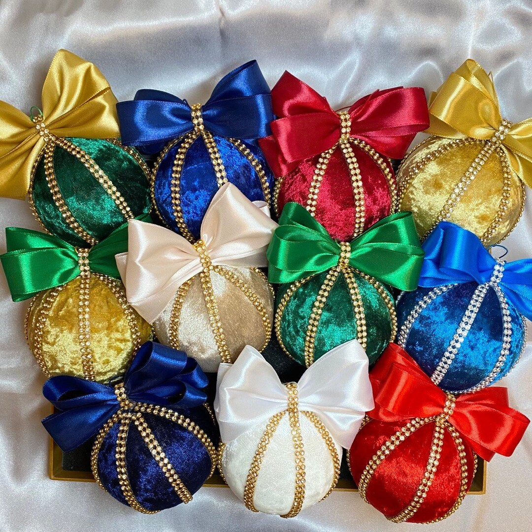 Velvet Christmas Ornaments. Handmade Baubles Any Color, Glam Xmas Tree ...