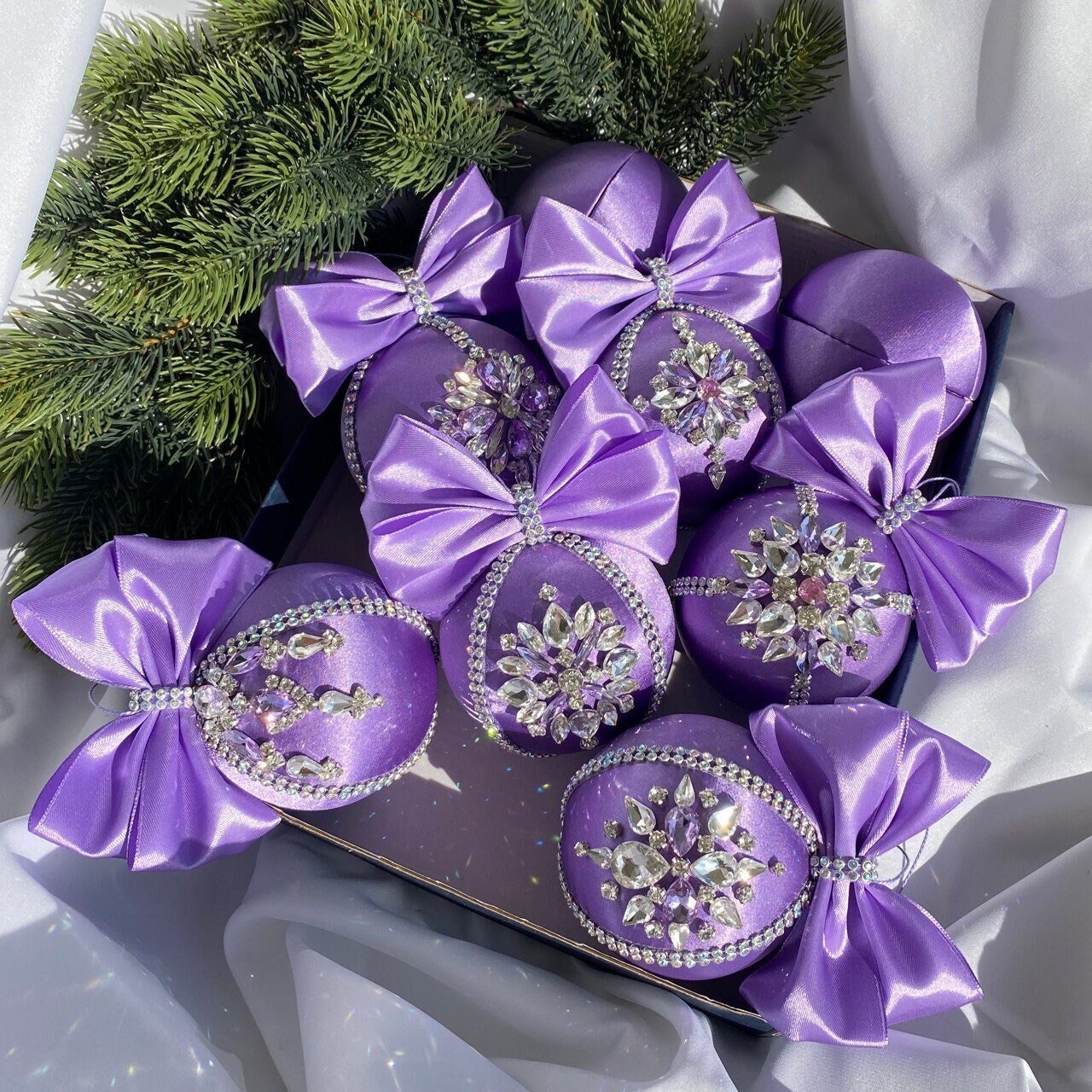 Purple Rhinestone Balls Christmas Ornaments Handmade - Etsy
