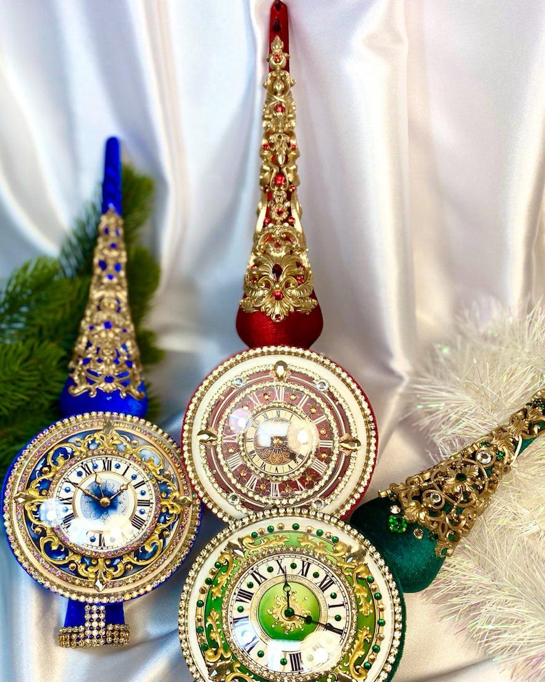 Vintage Clock Face Christmas Tree Topper, Rhinestone Victorian Decor - Etsy