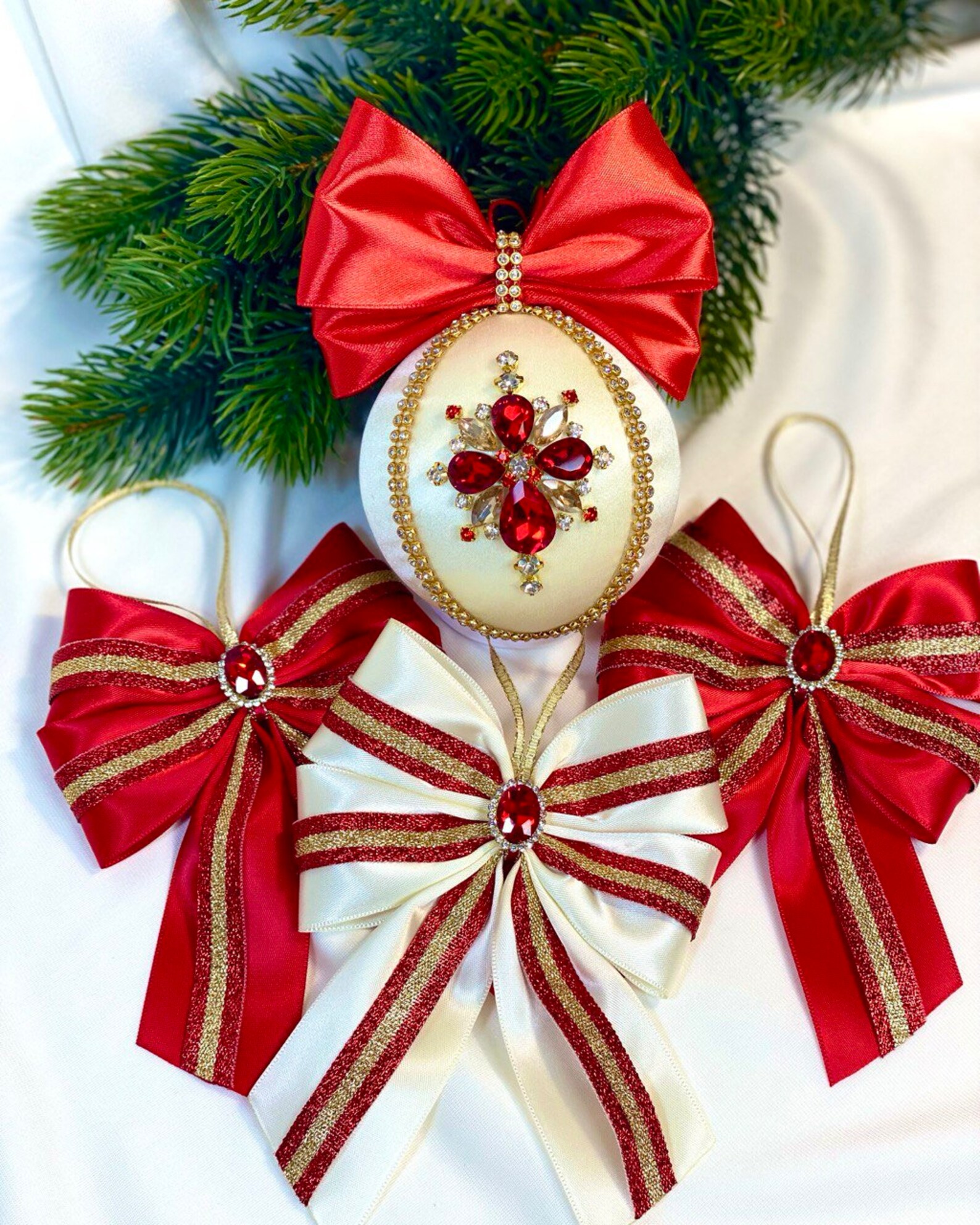 Ivory Red Christmas Tree Bows Sets, Christmas Clearance. Red Xmas Tree ...