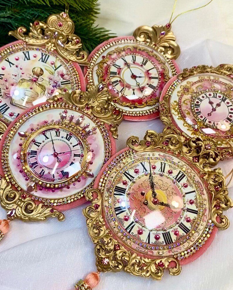 Victorian Clock Face Christmas Ornament, Pink Velvet Bauble - Etsy