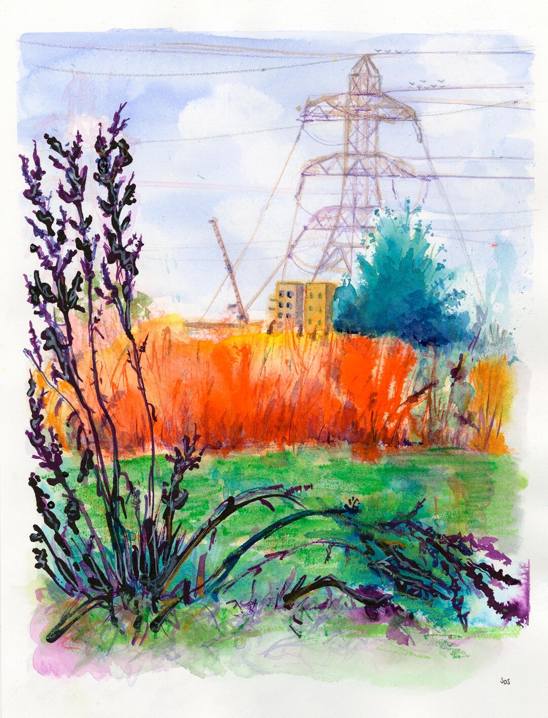 Purple Dock With Construction, Tottenham Marshes, A4 ‘giclée Print From ...