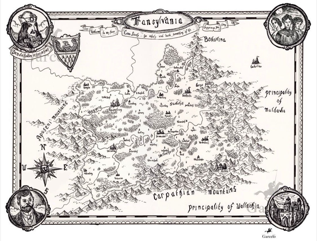 Transylvania Literary Map Dracula Poster Halloween Decor Gift Home ...