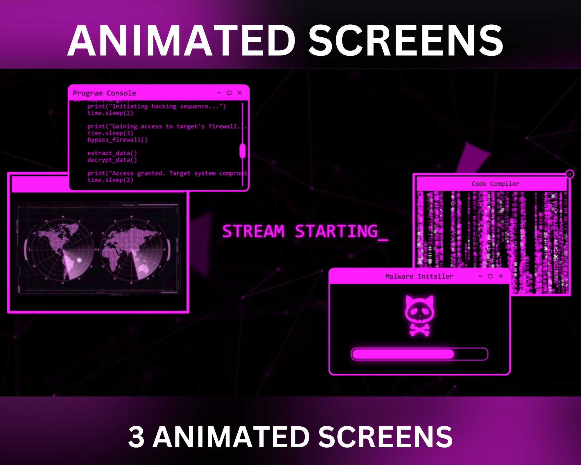 Hacker Themed Stream Scenes | ANIMATED Screens | Gamer Overlay | Pink ...