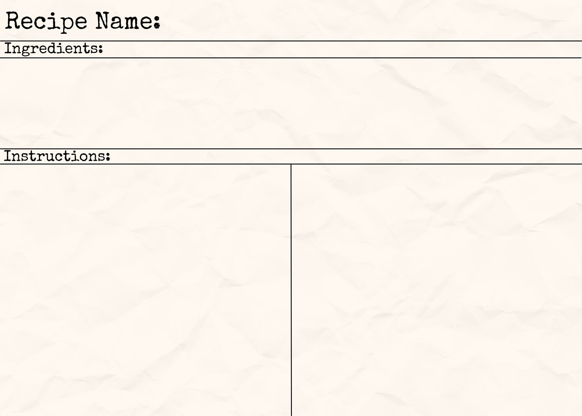 Blank Recipe Card, Fill In, Printable, Digital - Etsy
