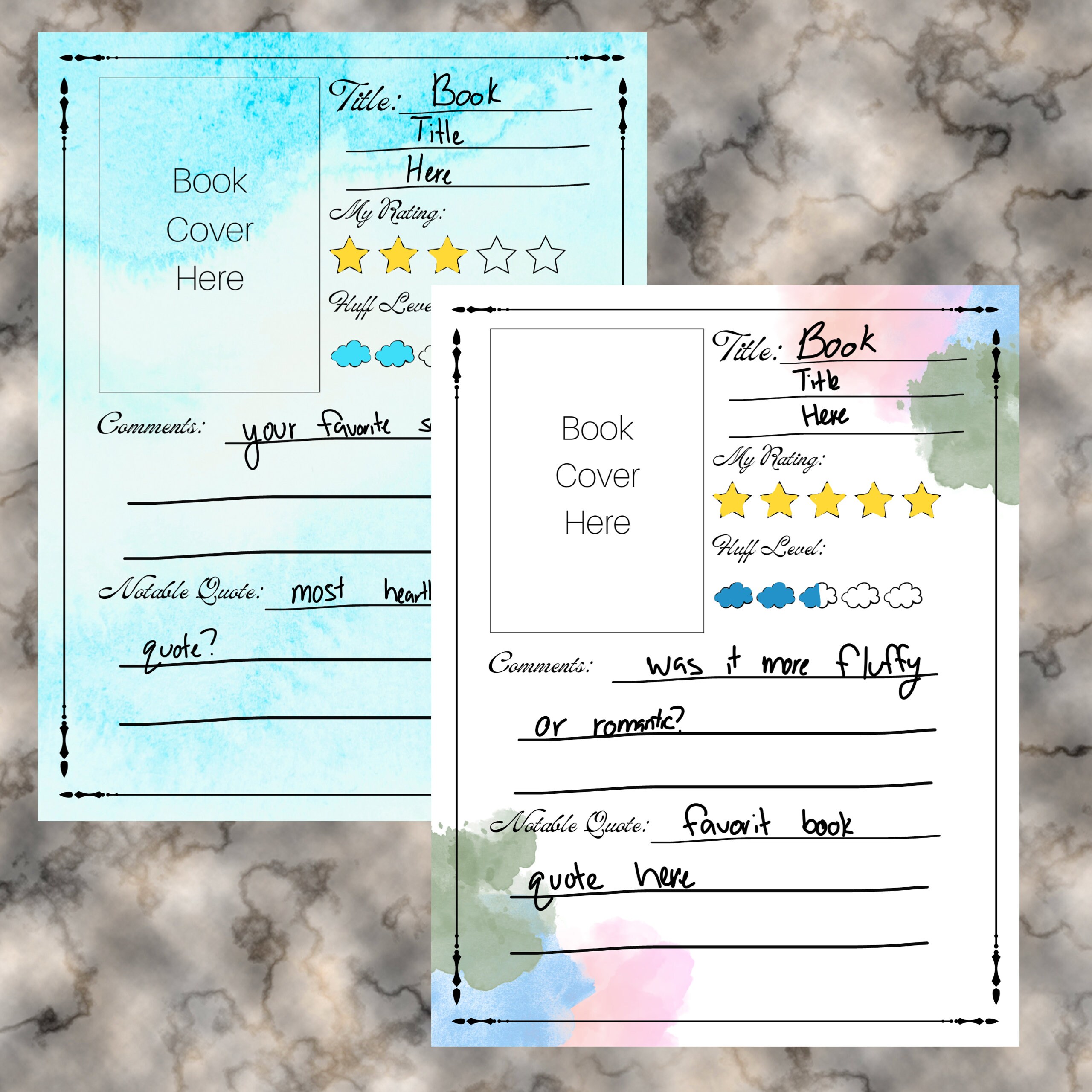 White, Lightly Colored Fluffy Book Log With Room for Book Cover, Rating ...