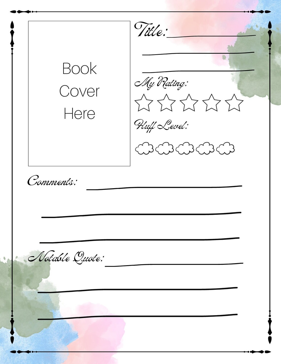 White, Lightly Colored Fluffy Book Log With Room for Book Cover, Rating ...