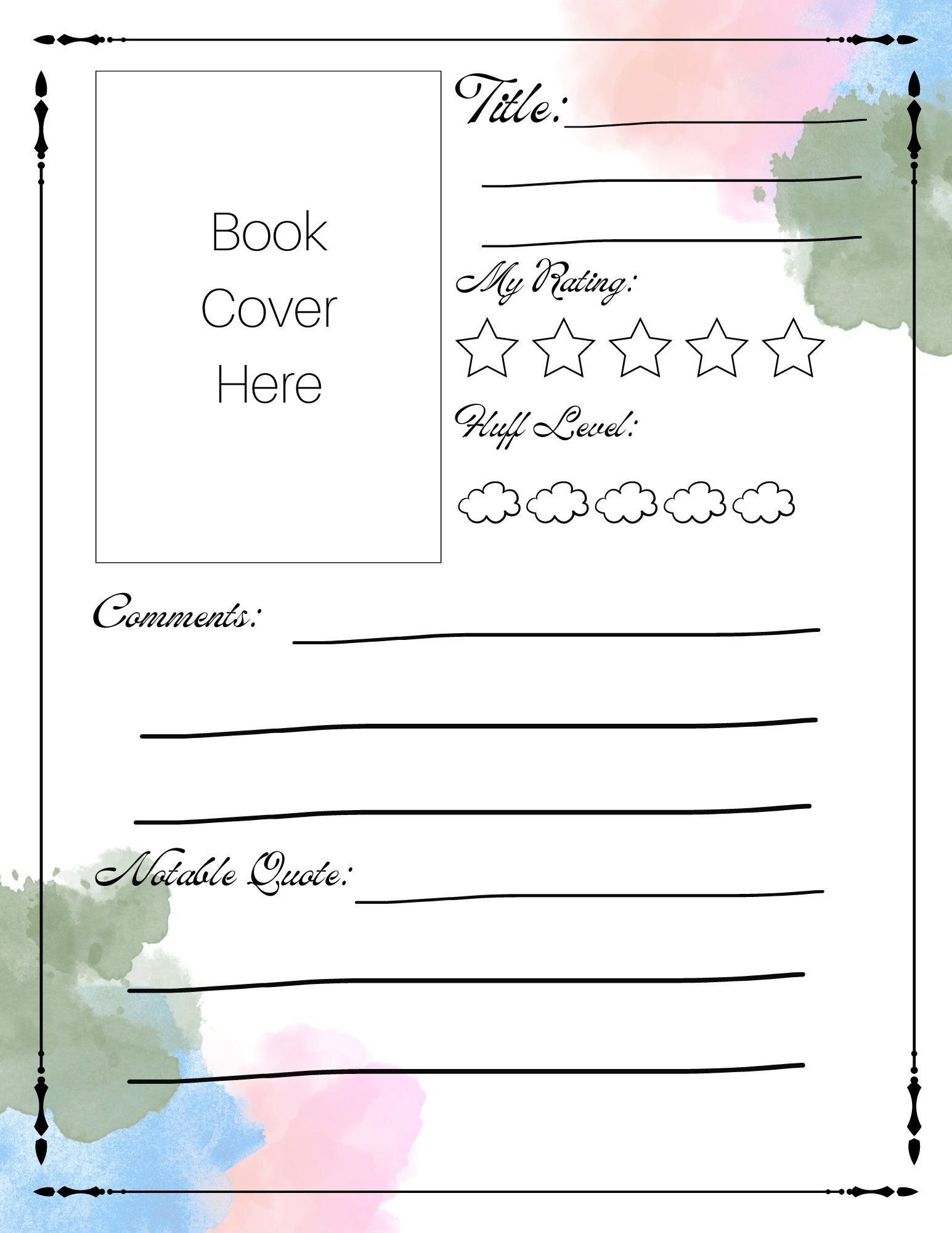White, Lightly Colored Fluffy Book Log With Room for Book Cover, Rating ...