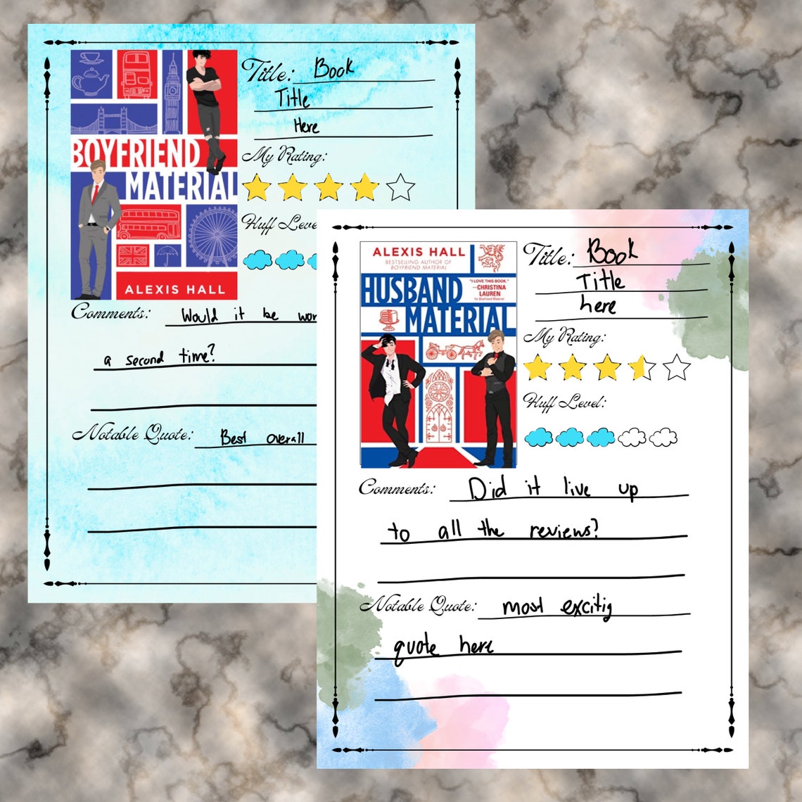 White, Lightly Colored Fluffy Book Log With Room for Book Cover, Rating ...