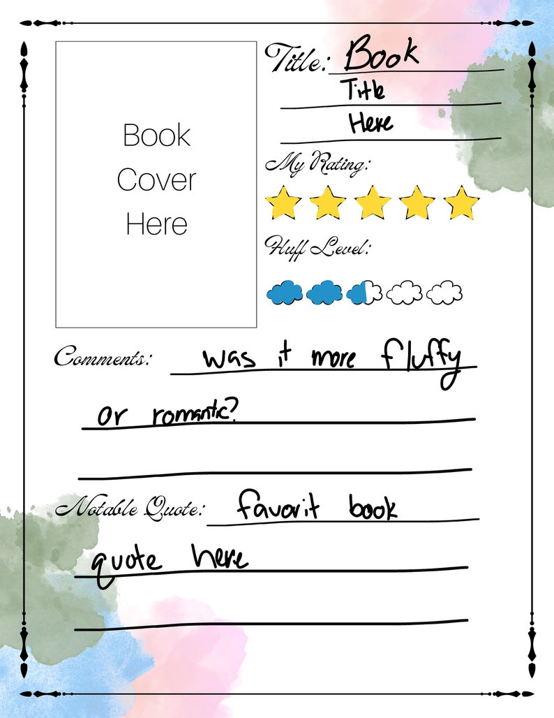 White, Lightly Colored Fluffy Book Log With Room for Book Cover, Rating ...