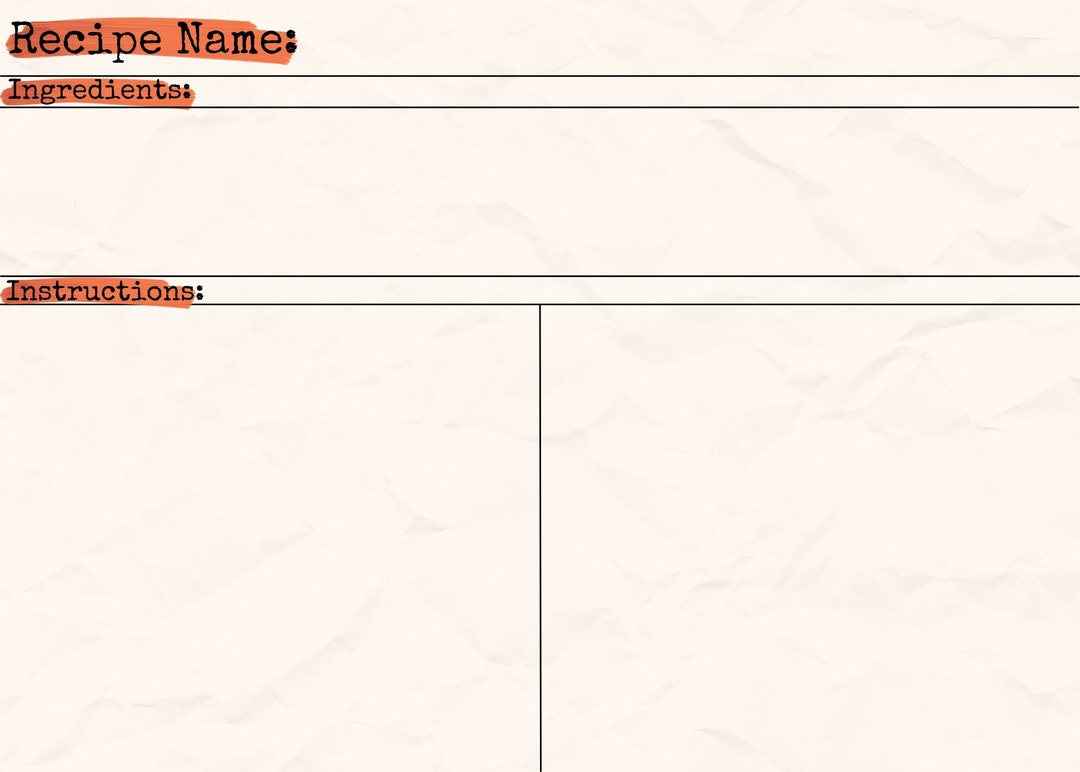 Blank, Lightly Colored Recipe Card, Fill In, Printable, Digital - Etsy