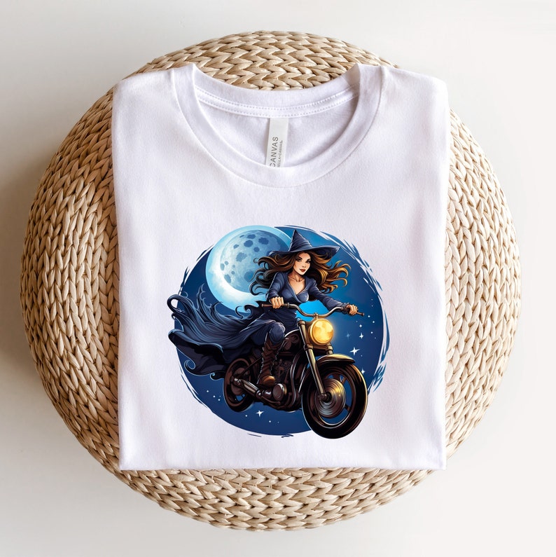 Spooky and Stylish: Attractive Witch on Motorbike Halloween Print ...