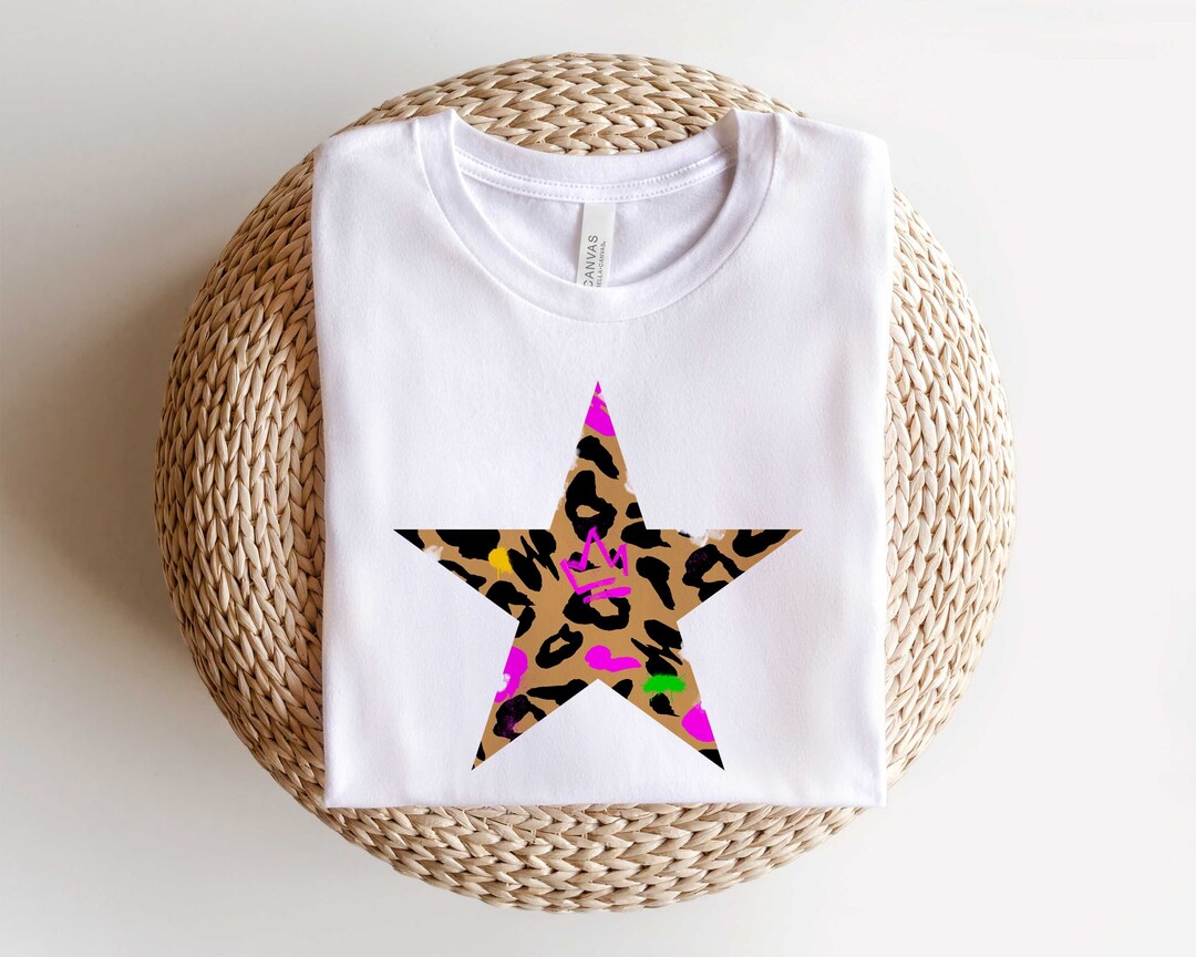 Leopard Print Star Clipart With Graffiti Accents Trendy T-shirt Design ...