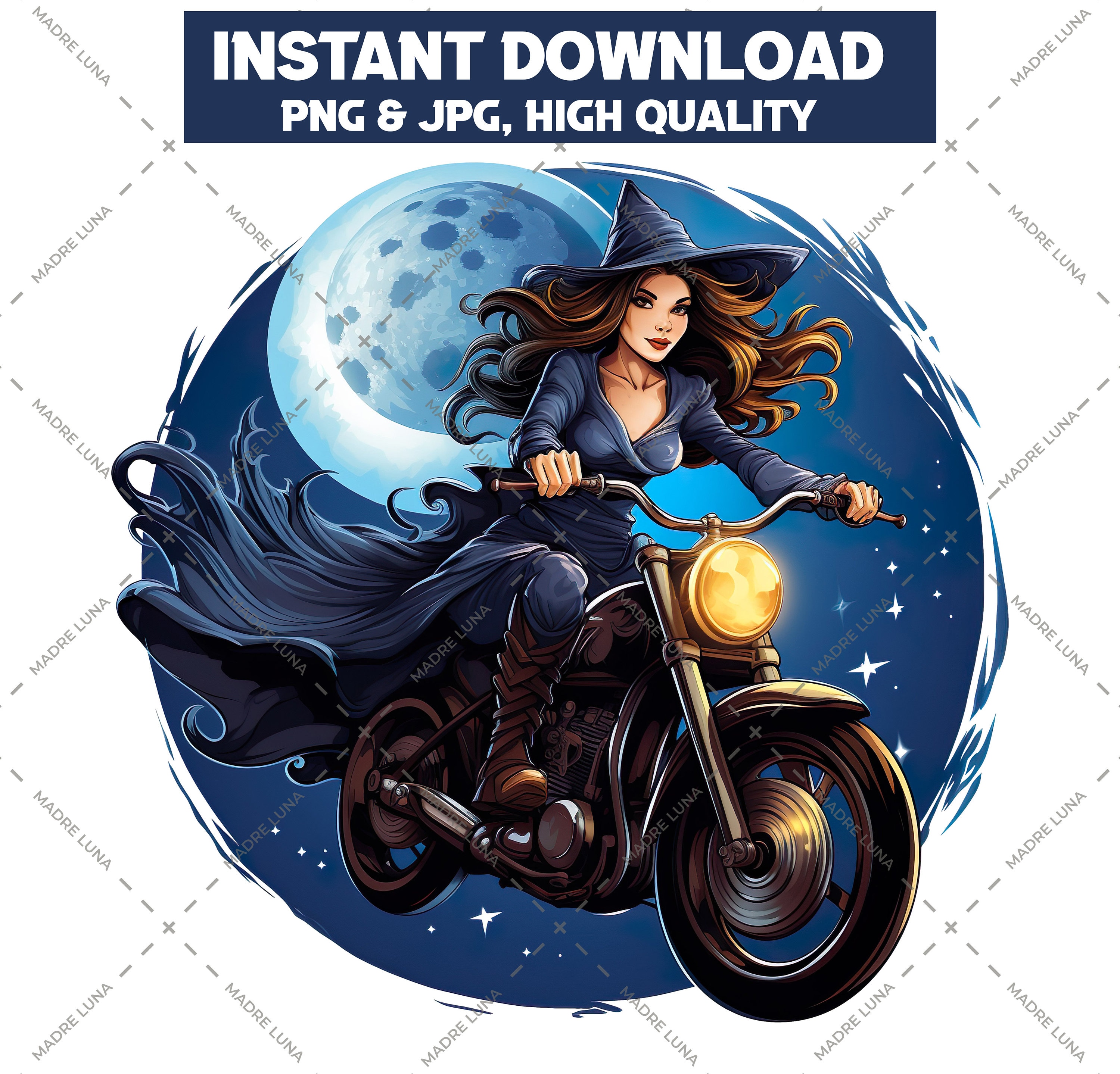 Spooky and Stylish: Attractive Witch on Motorbike Halloween Print ...