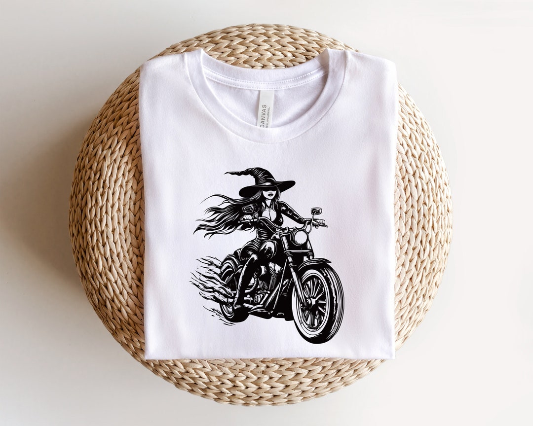 Witch on Motorcycle Clipart - Black and White Vector Artwork (digital ...