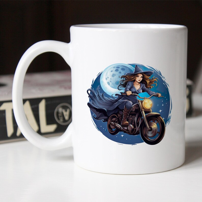 Spooky and Stylish: Attractive Witch on Motorbike Halloween Print ...