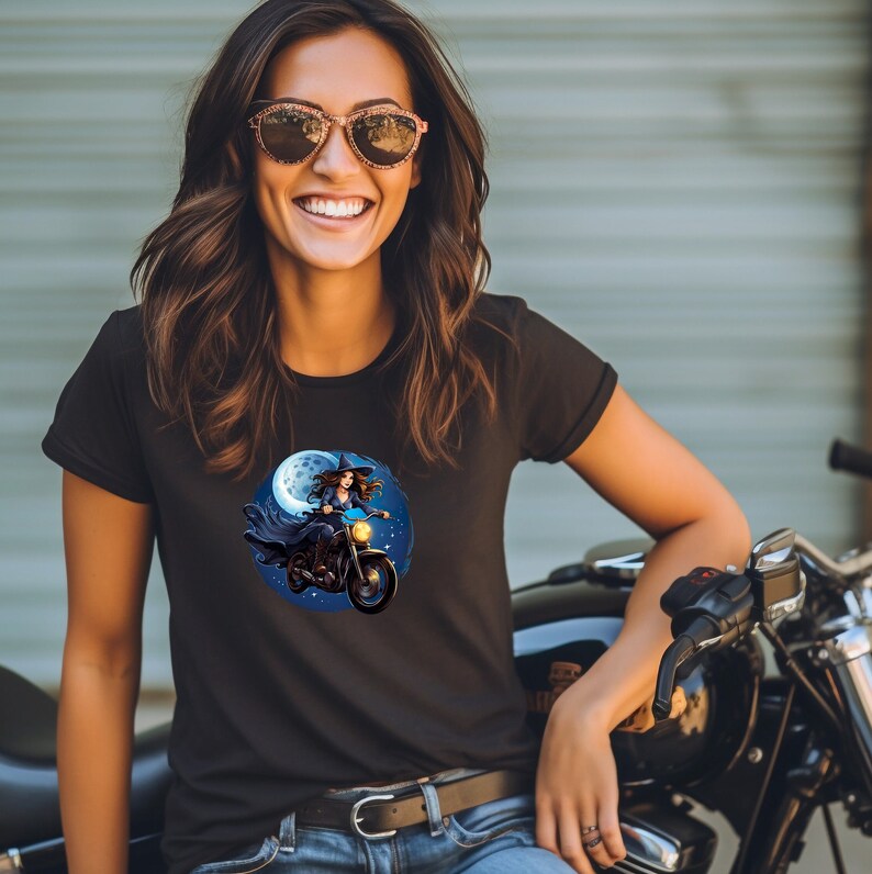 Spooky and Stylish: Attractive Witch on Motorbike Halloween Print ...