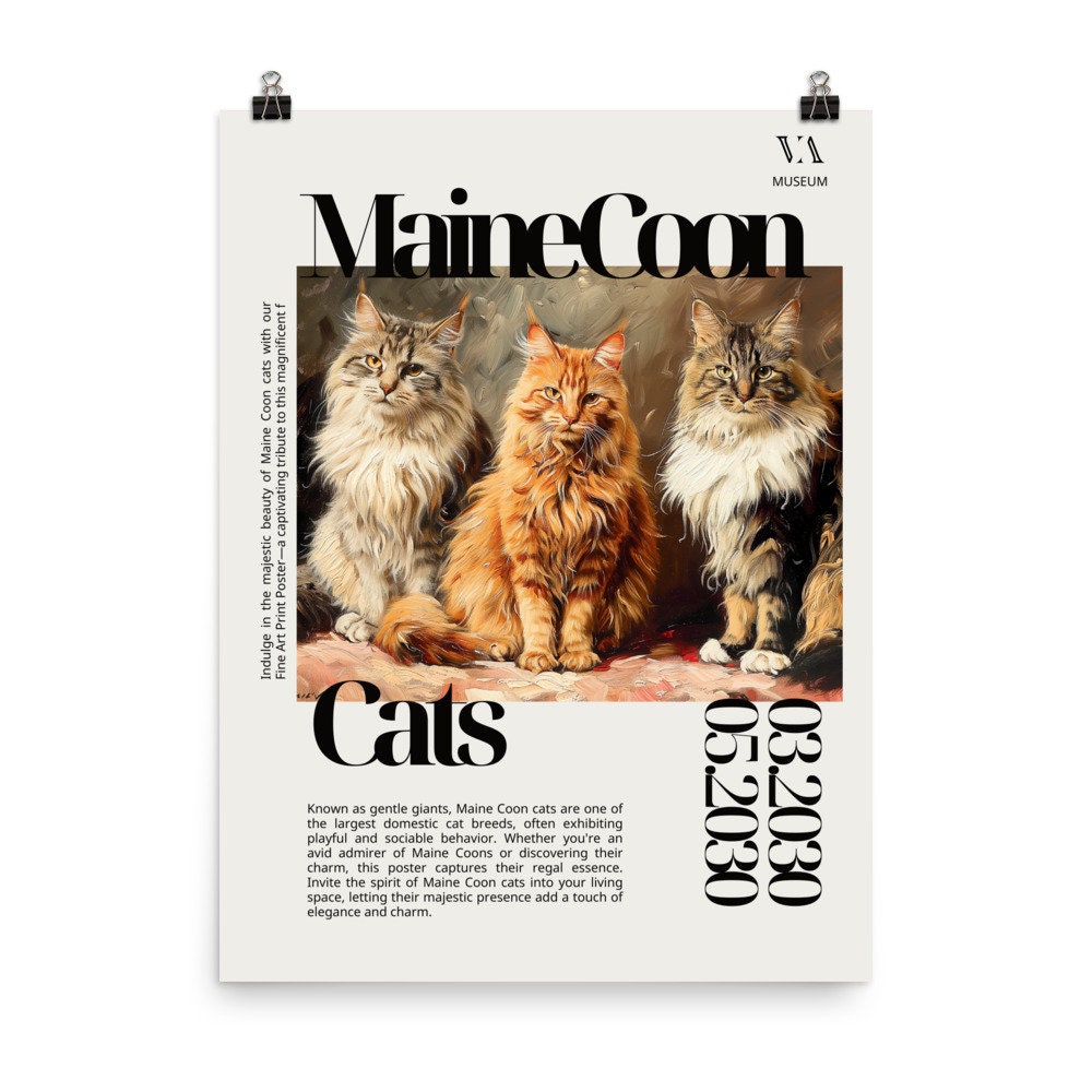 Maine Coon Cats Fine Art Print Poster, Cats Oil Paint Wall Decor, Cats ...