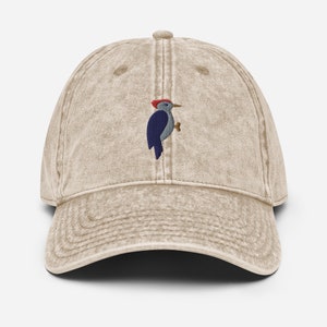 Pileated Woodpecker Hat, Red Bird Vintage Cotton Twill Cap, Birder Hat ...